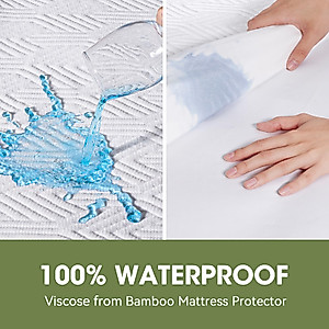 HYLEORY Twin Size Waterproof Mattress Protector Viscose Made from Bamboo Cooling Mattress Pad Cover Breathable Soft 3D Air Fabric Noiseless Washable Fitted Sheet with Deep Pocket Up to 21"