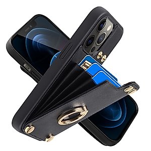 LAMEEKU for iPhone 12 Pro Max Wallet Case, Case with Card Holder Leather Cover 360°Rotation Ring Kickstand Protective Bumper Designed for Women Men for iPhone 12 Pro Max 6.7'' Black