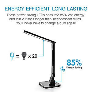 Tenergy 7W Dimmable LED Desk Lamp, 530 Lumens with 5 Dimming Levels, Touch Control with Auto Shut-Off Timer, Eye Protection Foldable Table Light for Home and Office