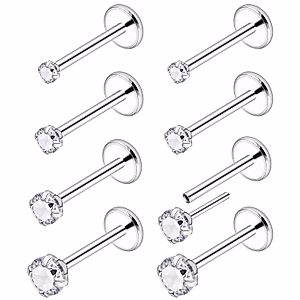 Ftovosyo 18G Threadless Push in Nose Rings Studs Surgical Steel Pushin Nose Stud 1.5mm 2mm 2.5mm 3mm Round Crystal Nose Piercing Jewelry for Women Men