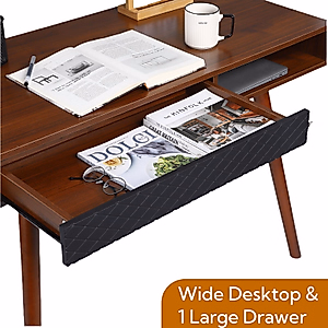 GarveeHome 42 Inch Mid Century Home Office Writing Desk, Modern Simple Computer Desk with Drawer and Open Storage Cubby, Small Vanity Table Desk for Bedroom, Walnut