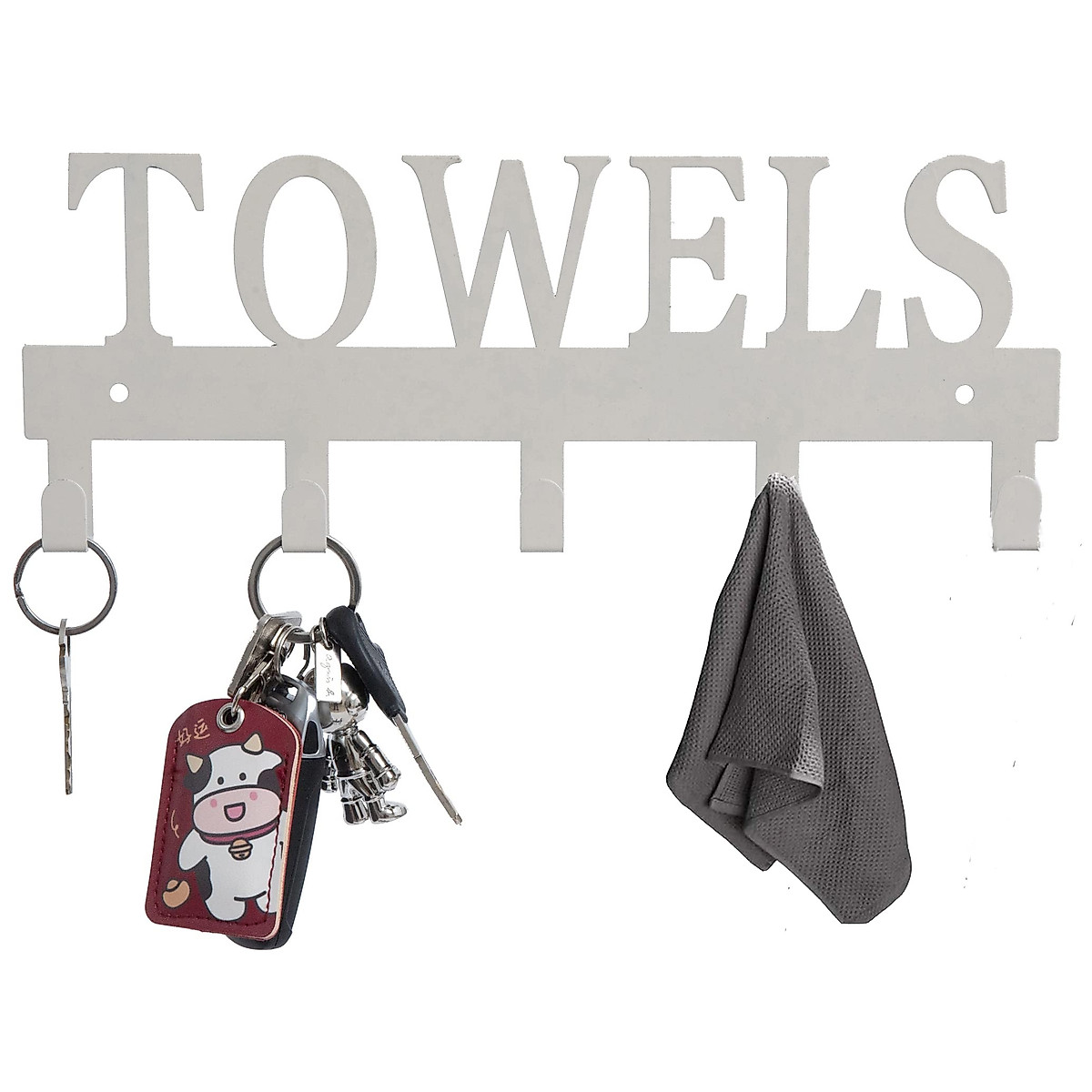 Wall Mounted small Coat Racks with 5 Hooks Hanging Holder Towel Rack for Bedroom, Bathroom, Foyers, Hallways, Entryway, Great Home, Office Storage & Organization White