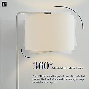 FENLO Future Oval - 45.5" Mid-Century Desk with Charging Station, Home Office Desk with USB, USB-C, and Power Outlet, Smart Work Table for Home Office, Round Table with USB Charging (White)