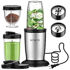 KOIOS 850W Bullet Blender for Shakes and Smoothies, 11 Pieces Personal Smoothie Blenders for Kitchen, Small Cup Grinder with 2 * 17Oz To-Go Cups and Spout Lids, BPA Free, Pulse Technology (Black)