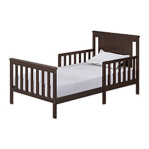 Oxford Baby Lazio Wood Frame Toddler Bed with Guardrails and Straight-Line -Headboard, Snow White
