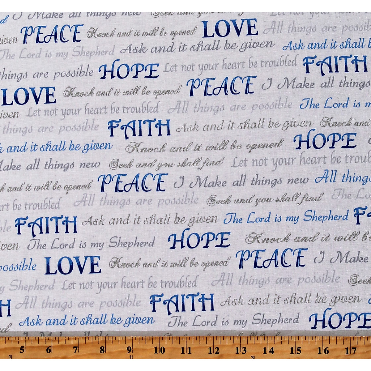 Cotton Faith Hope and Love Scripture Words Phrases White Cotton Fabric Print by The Yard (33428M)