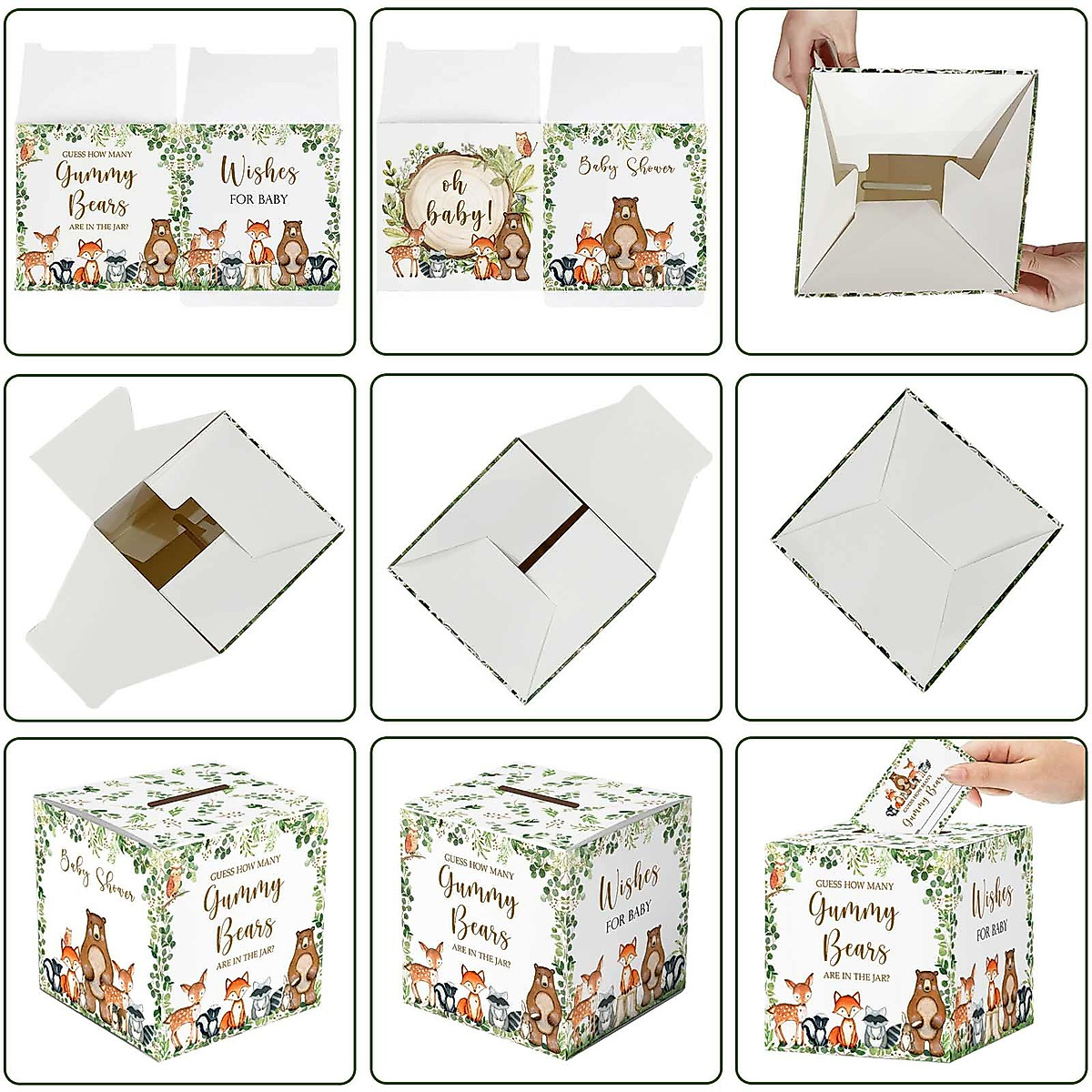 Yuzioey Woodland Guess How Many Gummy Bears Guessing Game, Woodland Forest Baby Shower Guessing Game Box and Wishes for Baby Cards, Woodland Gender Neutral Baby Shower