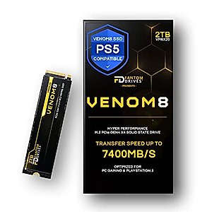 Fantom Drives VENOM8 2TB SSD NVMe Gen 4 M.2 2280 for PS5 Storage Expansion, Gaming PC & Laptops - Up to 7400MB/s - 3D NAND TLC 2TB M.2 (VM8X20)