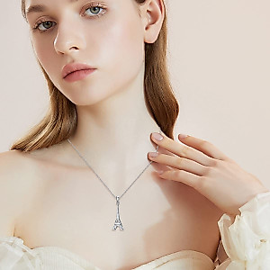 Dorunmo Paris Necklace 925 Sterling Silver Eiffel Tower Necklace Dainty Paris White Plated Pendant Memorial France Paris Charm Jewelry Christmas 3D Eiffel Tower Gifts for Women Sport Lover
