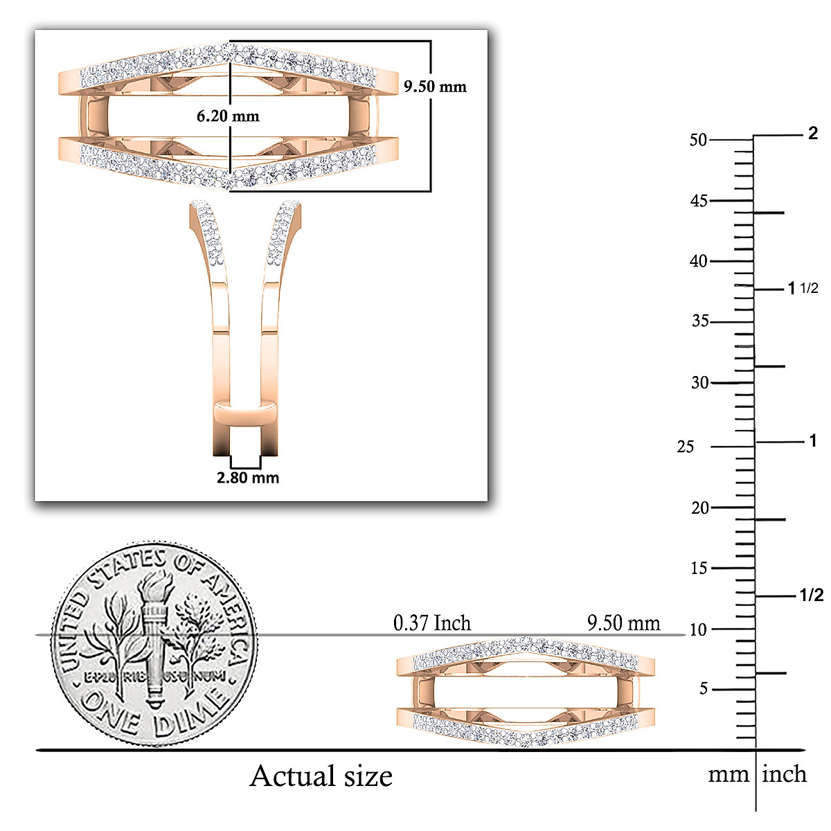 Dazzlingrock Collection 0.25 Carat (Ctw) Round White Diamond Enhancer Guard Wedding Band for Women in Rose Gold, Size 7