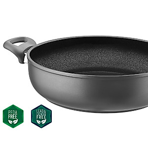 SAFLON Titanium Nonstick 4-Quart Saute Pot with Tempered Glass Lid, 4mm Forged Aluminum with PFOA Free Coating from England