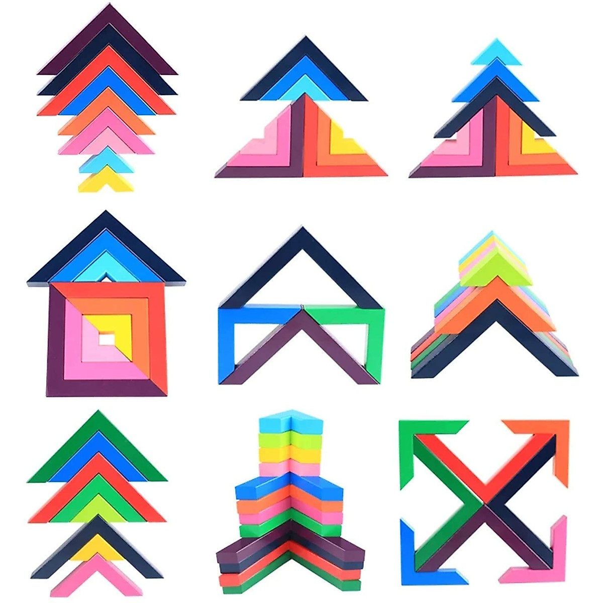 FANSUSENKE 12 Piece Building Blocks Toy Wooden Rainbow Stacking Nesting Building Game Geometry Creativity Nesting Educational Preschool Learning Toys for Kids 3D Puzzles