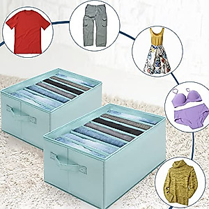 Wardrobe Clothes Organizer for Jeans Drawer Organizer for Folded Clothes with Handle Foldable Closet Organizer Storage Box for Jeans T-shirt Pants Sweater Kids Clothes Drawer Dividers 7 Grids 2PCS