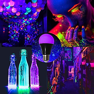 CICINY UV LED Black Light Bulbs 2 Pack, A19 E26 8W Blacklight Bulb for Glow in The Dark, UVA Level 385-400nm, Blacklight light bulbs for Parties Body Paint Fluorescent Poster Pet Stains