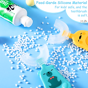 2 Pieces Kids U Shaped Toothbrush 360 Degrees Toddler Toothbrush Soft Silicone Brush Head Tooth Brush U Type Toothbrush for Toddlers Ages 2-6 (Cute Style,2-6 Years)