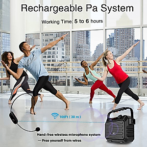 Portable Mini Bluetooth PA System with Wireless Headset Microphone 30W Personal Pa Speaker Rechargeable Voice Amplifier Supports Echo/FM Radio/AUX-in Mode/USB Input/TF Card