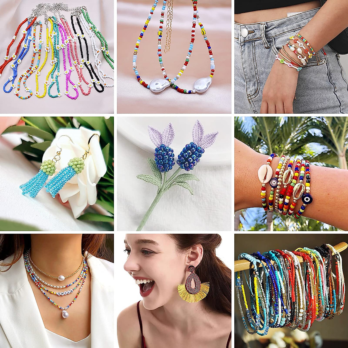 MIKIMIQI 2200pcs Glass Seed Beads Bulk, 4mm 6/0 Pony Beads Bulk for Jewelry Making Mini Spacer Beads Loose Beads Craft Small Glass Seed Beads for DIY Bracelet Wrist (White)