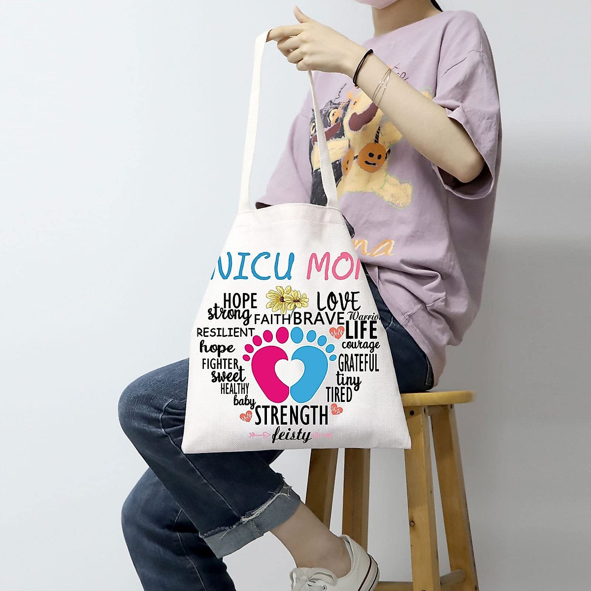 MBMSO NICU Mom Gifts Preemie Mom Gifts NICU Gifts for Mom Tote Bag NICU Awareness Gift for Mommy Premature Birth New Mom Gift (NICU MOM TB)