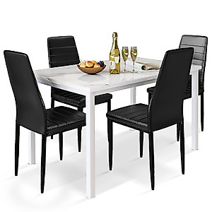 Lamerge Dining Table Set for 4, Marble Kitchen Table and Chairs for 4, Comfortable PU Leather Chairs,Dining RoomTable Set for Small Space,Living Room, Breakfast Nook,Black+White