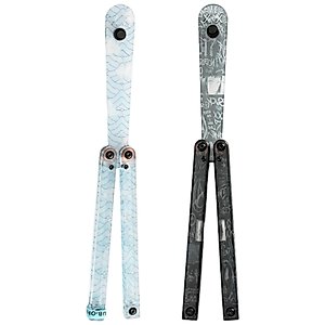 2Pcs Folding Lightweight Plastic Knife Butterfly Trainer Blue & Black Unsharpened Dull Practice/ Training Knife Integral Channel Handle Matched with Washer for Practicing Flipping Tricks Beginners