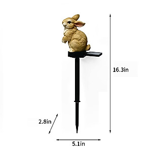 Juliahestia Rabbit Garden Ornaments Bunny Decor Solar Outdoor Statue Animal Lawn Yard Decorations Outside Stake Waterproof Patio Cute Brown Hare Figurines Light Gifts