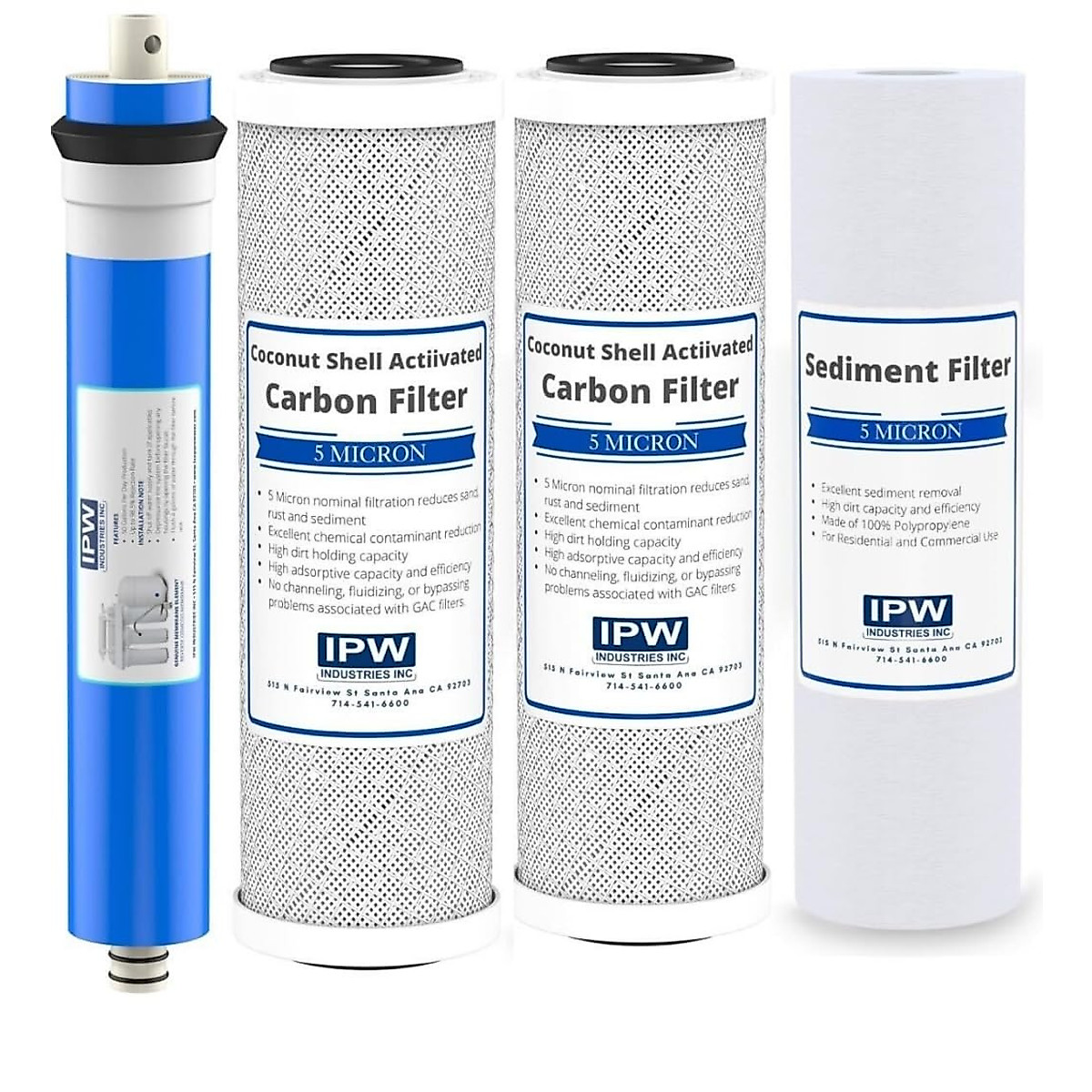 Complete 4-Pack RO Water Filter Replacement Kit for Krystal Pure KR10 System - Including Membrane RO Filter, Carbon Block Filters, and Polypropylene Sediment Filter