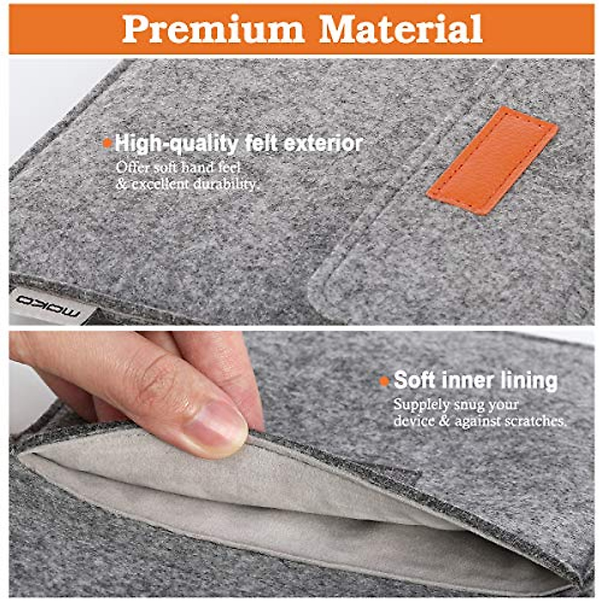 MoKo Sleeve Compatible with Kindle Oasis 2019/2017, Protective Felt Accessories Cover Case Pouch Bag with Dual Pockets Fits 7 Inch Kindle Oasis E-Reader, Light Gray