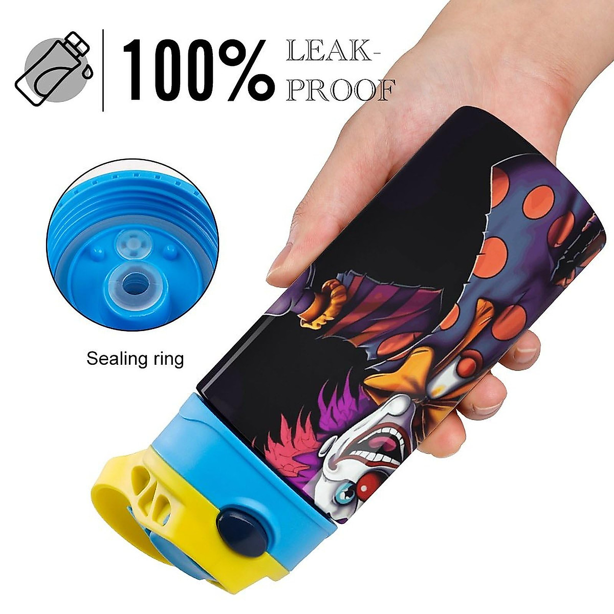 Stainless Steel Water Bottles Cute Cartoon Clown Travel Water Cups with Handle And Silicone Straw Drinking Cup with Leak Proof Lid Thermo Travel Mug for Women Men