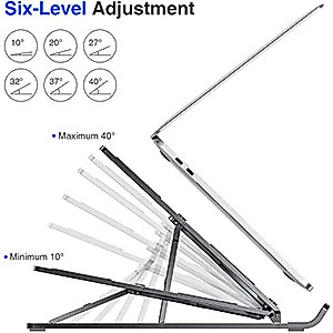 OMOTON Laptop Stand, Adjustable Laptop Stand for Desk, Portable Foldable Laptop Holder, Aluminum Laptop Cradle, Compatible MacBook Air, MacBook Pro, HP, Dell, Lenovo More (Up to 16 inch) (Black)