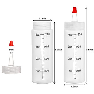 Foraineam 40 Pack 4 oz (120 ml) Small Condiment Squeeze Bottles with Red Tip Cap and Measurement, Durable Plastic Squirt Bottle for for Cookie Decorating, Sauces, Syrup, Salad, Arts and Crafts