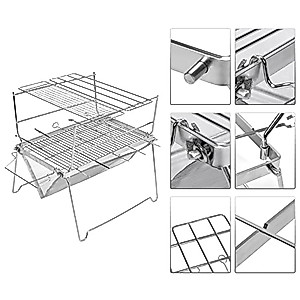 Camping Grill Charcoal Grill Folding BBQ Grill Stainless Steel with 5 Kabob Skewers for Picnic, Camping and Backyard Barbecue CP047