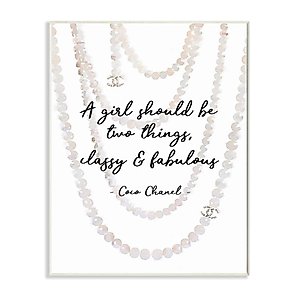 Stupell Industries Classy and Fabulous Fashion Quote with Pearls Wall Plaque, 10 x 15, Off- White