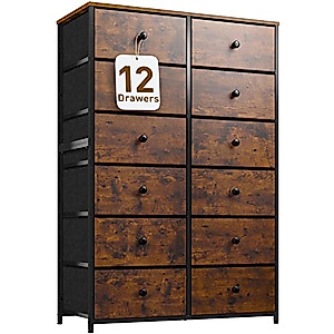 EnHomee Dresser for Bedroom, Tall Dressers for Bedroom with12 Drawers Dressers & Chest of Drawes Fabric Drawers for Clothes, Closet, 11.9" D x 34.7" W x 52.4" H Rustic Brown