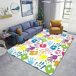 Home Area Runner Rug Pad Kid's and Mother's Handprint, Seamless Pattern Thickened Non Slip Mats Doormat Entry Rug Floor Carpet for Living Room Indoor Outdoor Throw Rugs
