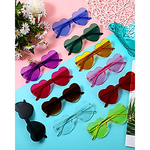 Colzzy 24 Pair Heart Shaped Rimless Sunglasses Transparent Candy Color Frameless Glasses Tinted Eyewear(Retro Colors)