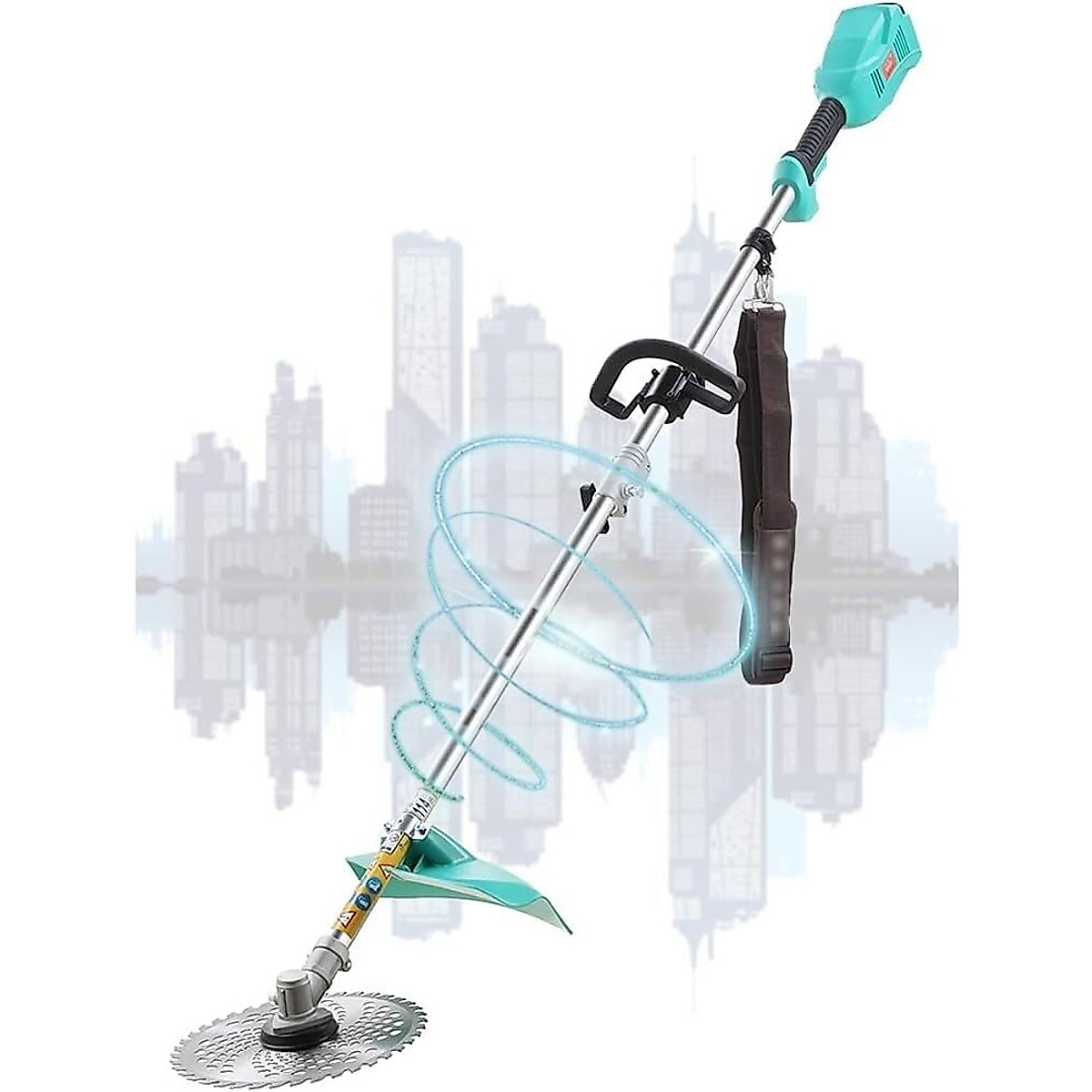 RUTAVM Handheld String Trimmer Battery Grass Cutter Electric Lawn Mower, Garden Grass Trimmer Cordless with Wheels with Armrest, 24V/12Ah Lithium Battery