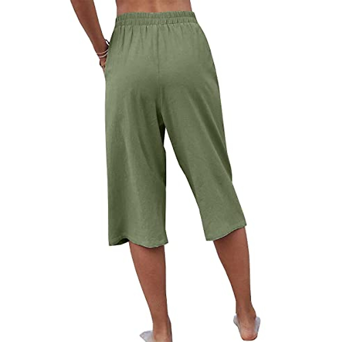 Veatzaer Womens Capri Pants Trousers Cotton Soft Cotton Trousers High Waisted Causal with Pockets(Grass Green,XL)