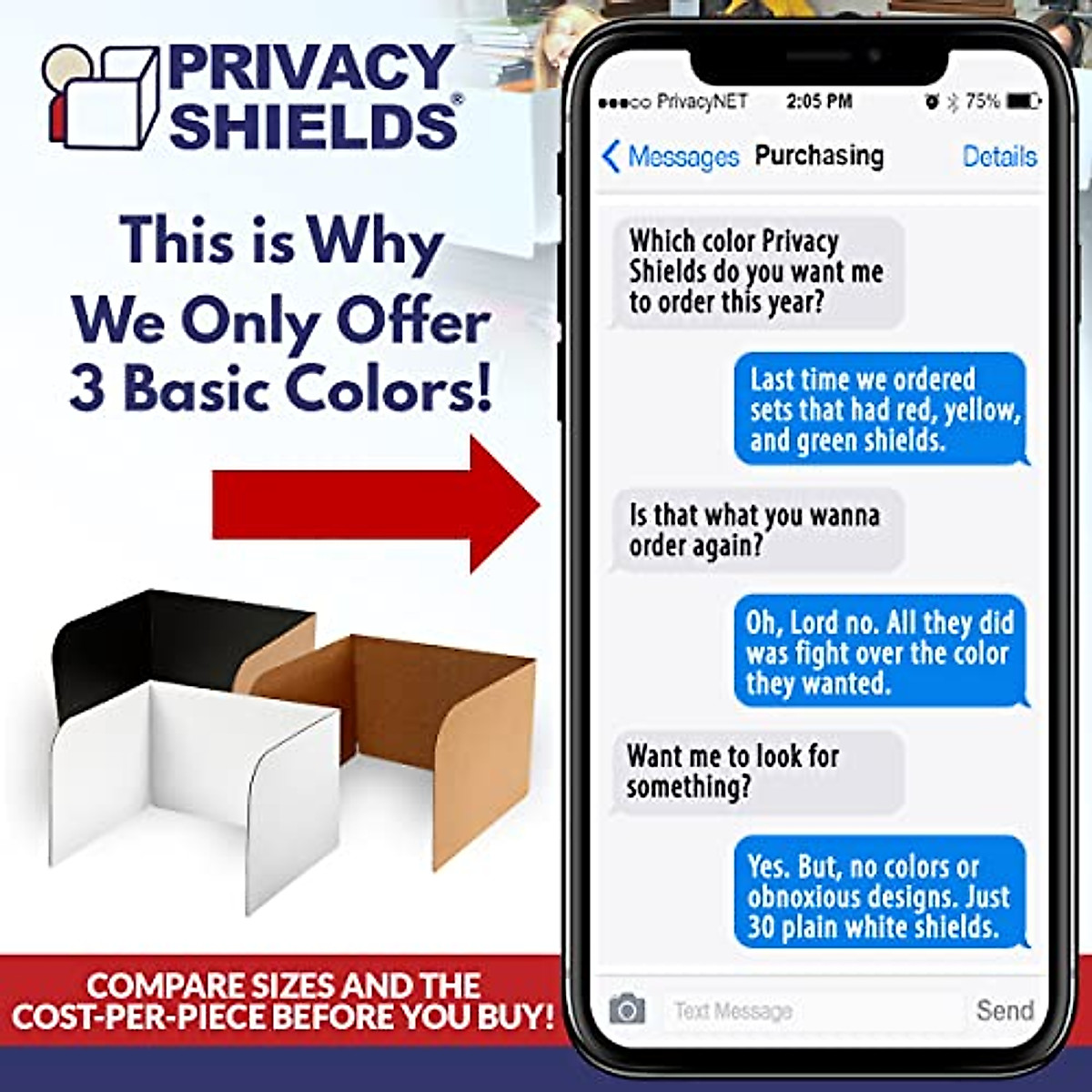 USA-Made Privacy Shields - Voting Booths (30-Pack) - 13" (H) x 20" (W) x 17" (D) - Black Interior (Discourages Graffiti) - Kraft Brown Exterior - Privacy Partitions for Students - Desk Separators