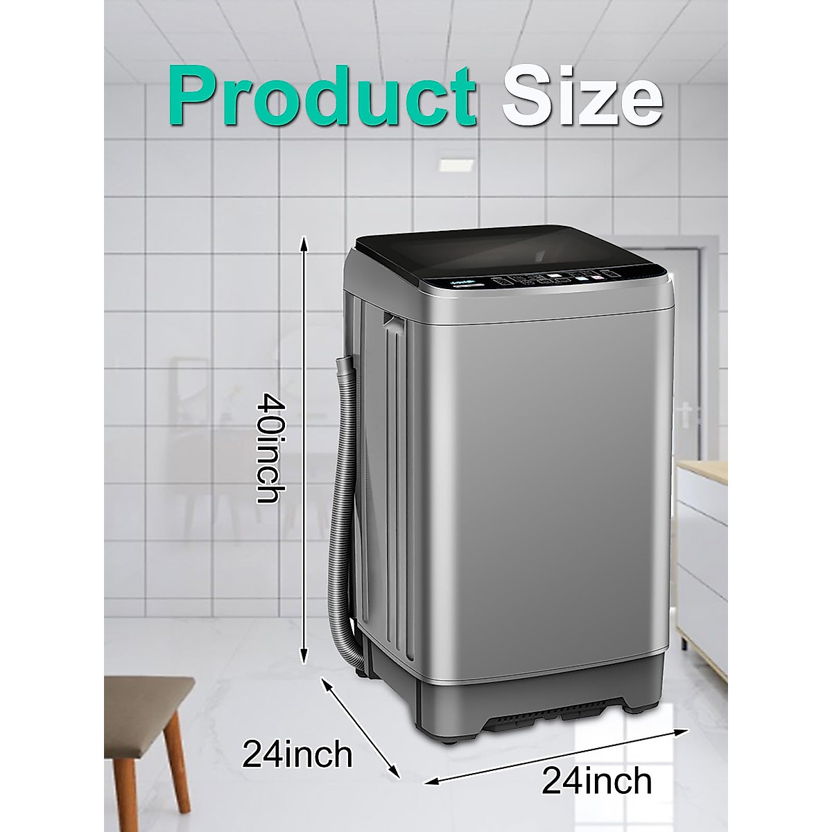 KRIB BLING Full Automatic Washing Machine with LED Display, 25 lbs Portable Washer Drain Pump, Come with a Glass Cover, 8 Programs & 8 Water Levels Selections, Ideal for Camping, Apartment, Dorm, Grey