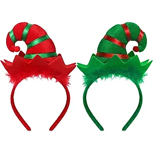 WILLBOND 2 Pieces Christmas Reindeer Antlers Headband Elf Hat Headband Deer Headband for Women Christmas Party Favors(Ox Horn)
