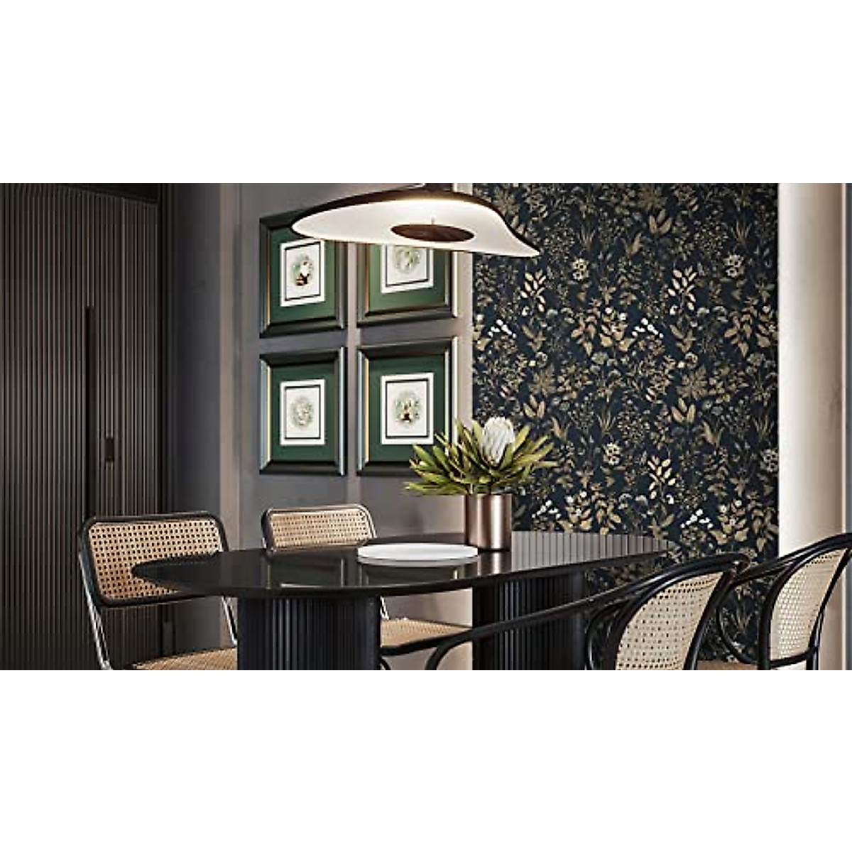 Dimoon 78.7"x16.1" Delicate Floral Peel and Stick Wallpaper Black Golden Thicken Waterproof Leaf Vintage Flower Contact Paper Self Adhesive Wallpaper Removable Wall Paper Shelf Liner Decal Vinyl Roll