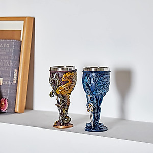 Ottalent Blue Dragon Goblet Stainless Steel Dungeons and Dragons Gift Chalice Wine Goblet 7 oz. (Blue Sword Dragon)