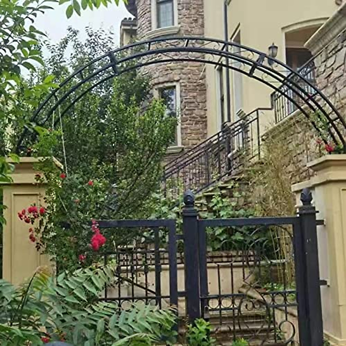 Semi-Circular Garden Arch,Iron Art Rose Arch,Climbing Plants Arch Arbor Wall Trellis,for Decoration Outdoor Gardens Entrance/Villa Door Arches,Black (Size : 180x90cm/70.8x35.4in)
