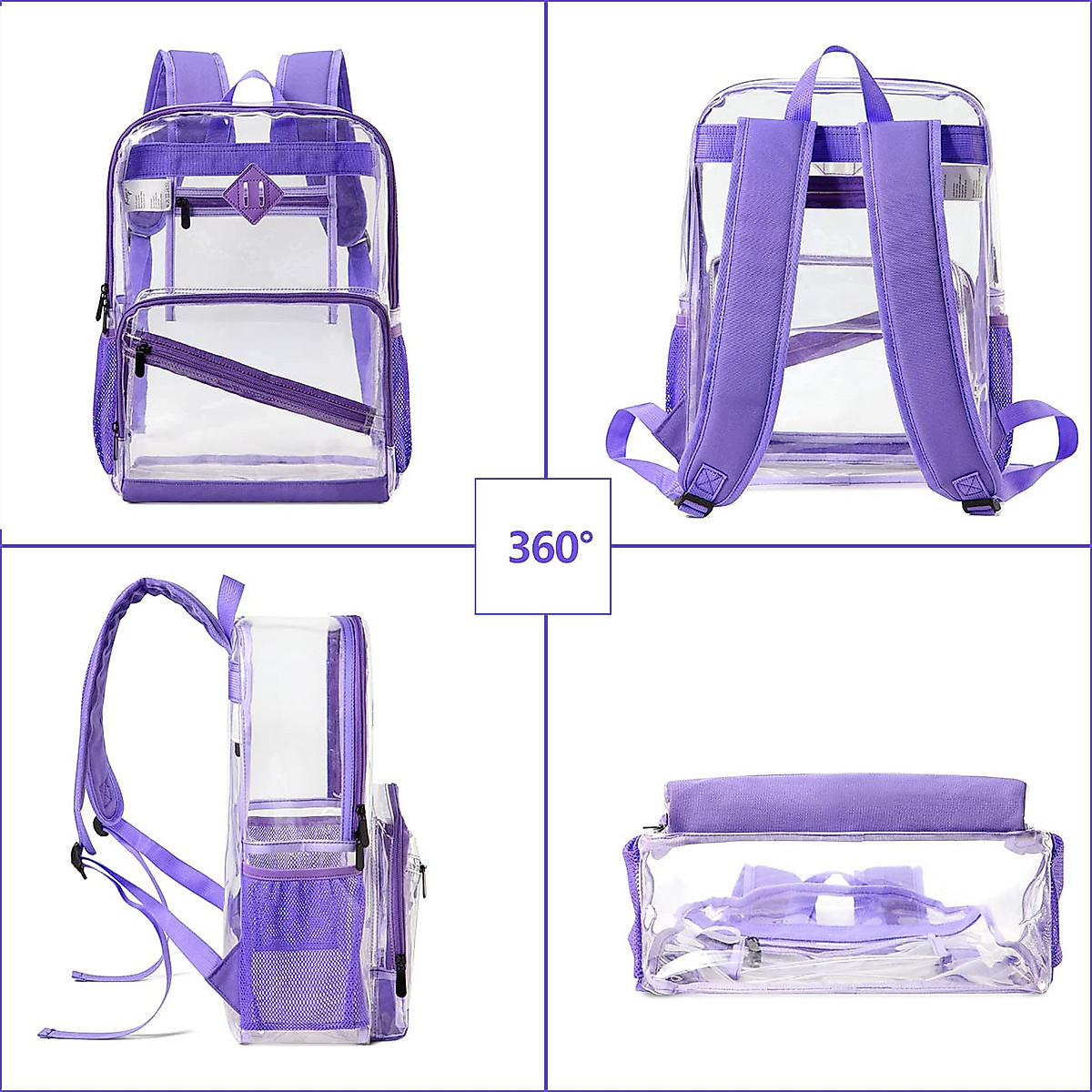 Kasqo Clear Backpack, 15.6 Inch Heavy Duty PVC Transparent Backpack See Through Backpacks for School, College, Sports, Work, Travel, Stadium Approved, White