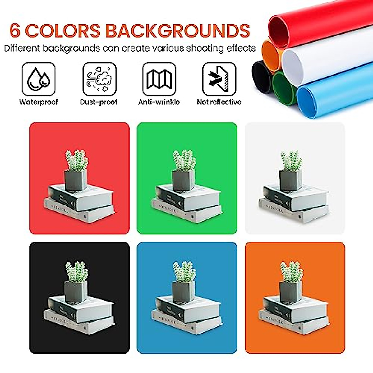 HitTopss Photo Studio Light Box for Photography, 24"x24"x24" Professional LightBox Shooting Tent Kit with 6 Color Backdrops for Jewelry and Product Photography