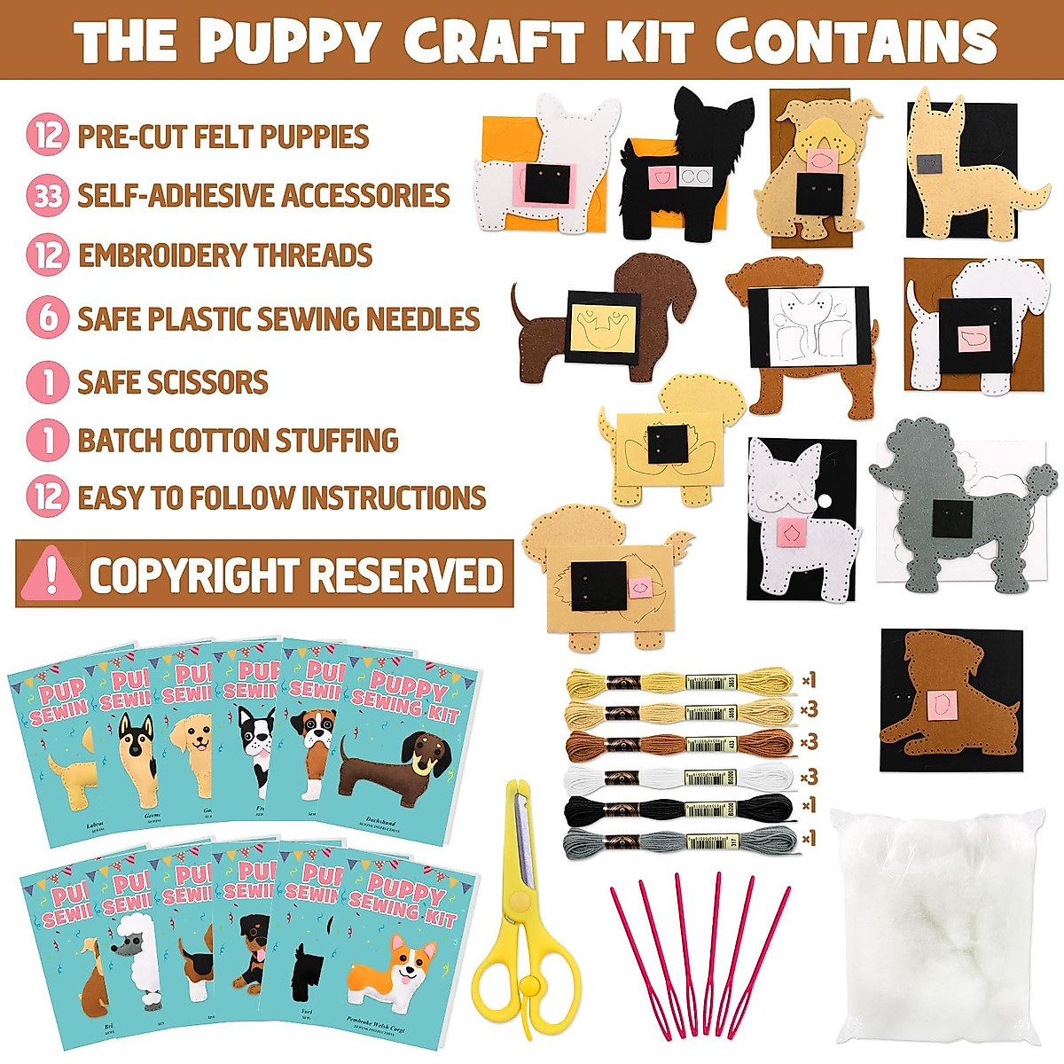 CiyvoLyeen Puppy Craft Kit Kids DIY Crafting and Sewing Set Dog Stuffed Animal Felt Plushie for Girls and Boys Educational Beginners Sewing Set Sewing Kits for Kids Age 8 9 10 11 12