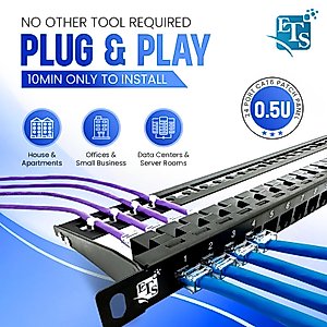 ETS 24 Port Patch Panel CAT6 0.5U Inline Pass Through Keystone Coupler UTP High Density