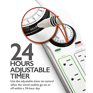 Fosmon Reptile Light Timer, 8-Outlet Timer Power Strip with Surge Protector, Mechanical Timer Extension Cord for Reptile Cage, Aquarium, Terrarium, Bearded Dragon/Reptile Habitats Tanks etc