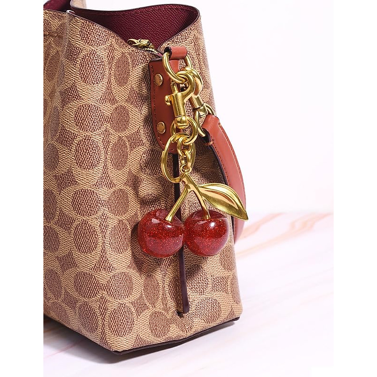 Lulupia Glitter Cherry Bag Charm,Cherry Keychain Charms Accessory for Purses Bags Handbags