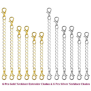 Paxcoo 12Pcs Chain Extender Jewelry Necklace Lobster Clasps and Closures for Necklace Bracelet Jewelry Making Supplies